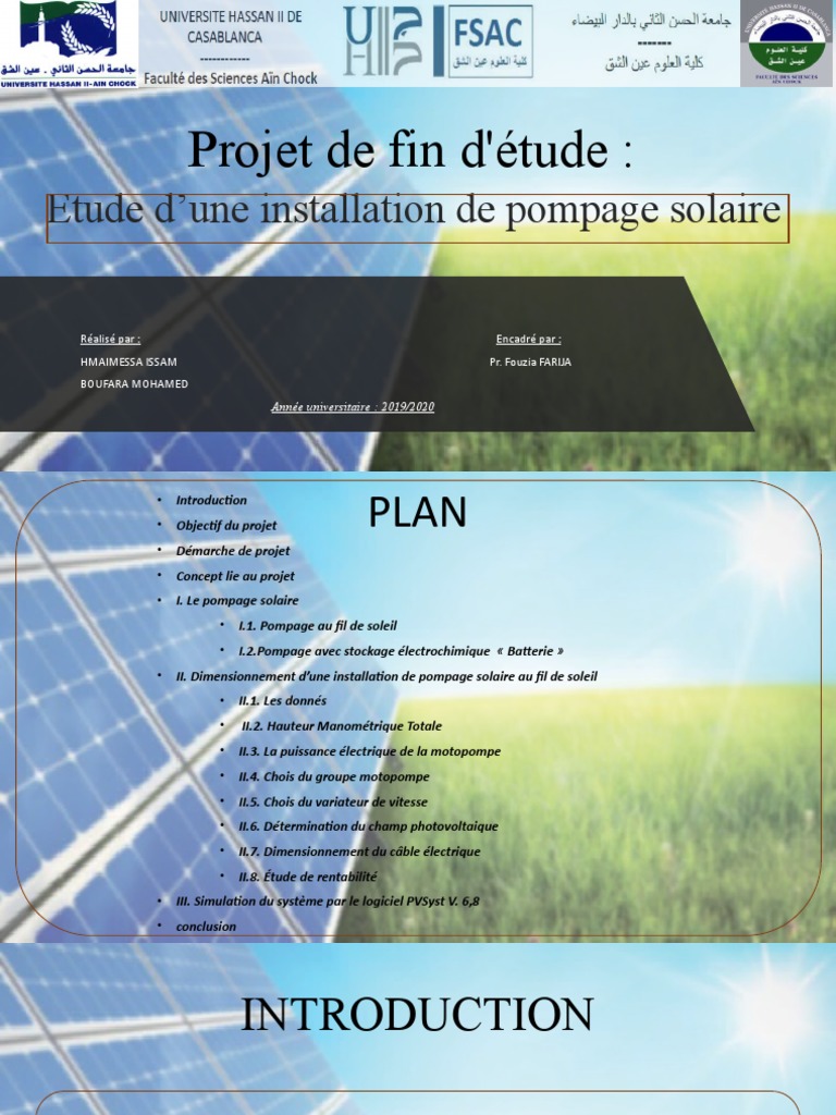 Système de Pompage Solaire PFE 2020 | PDF | Énergie solaire photovoltaïque | Stockage de l'énergie