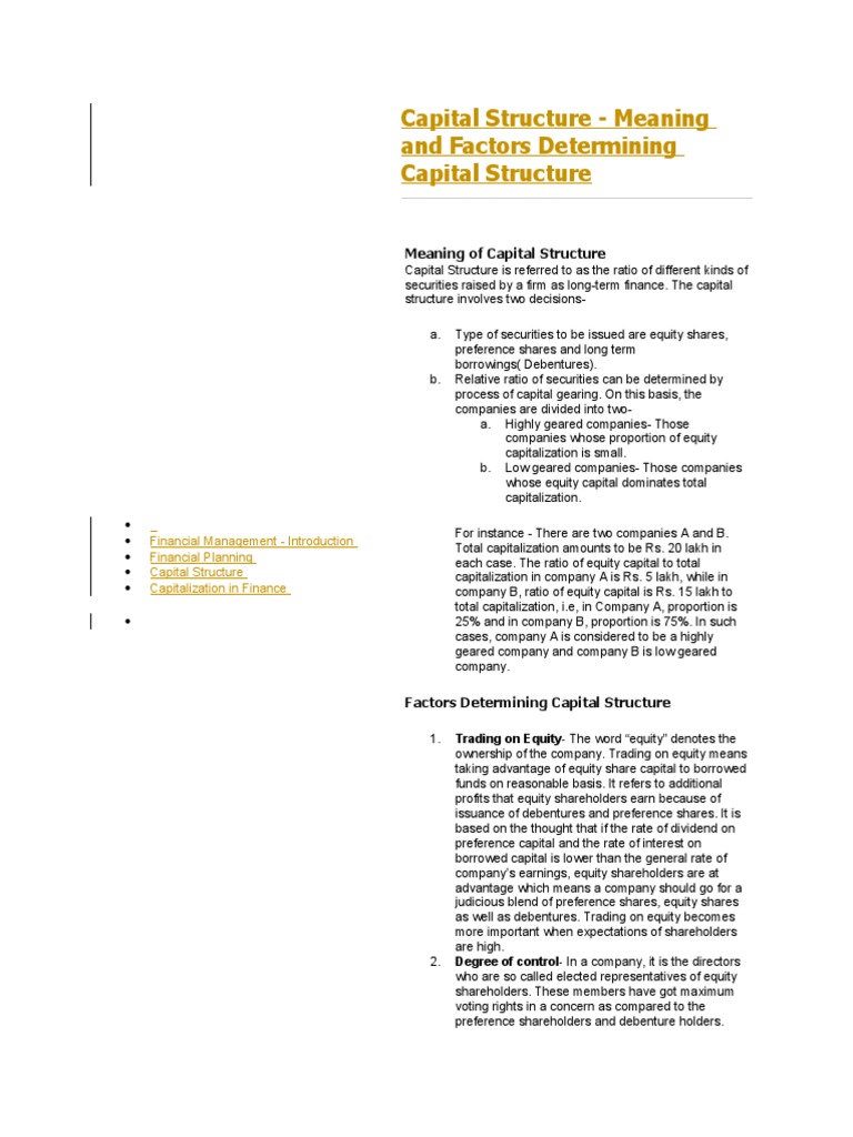 Understanding Capital Structure Factors | PDF | Financial Capital ...
