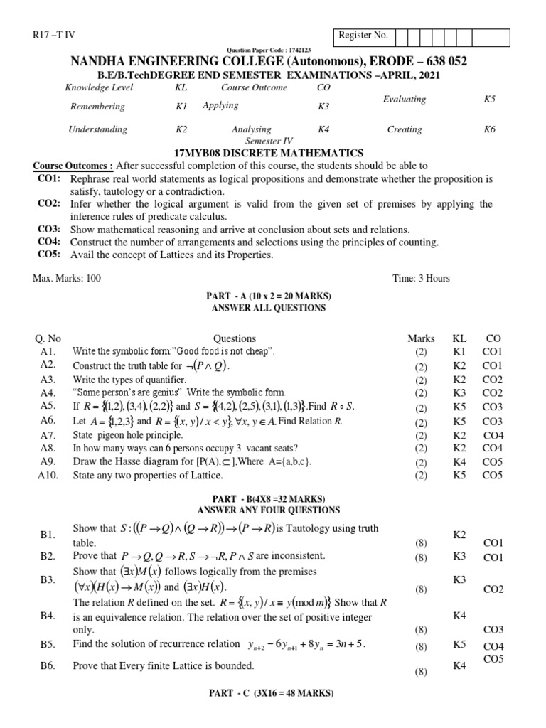 17myb08-Discrete Mathematics | PDF | Inference | Logical Expressions