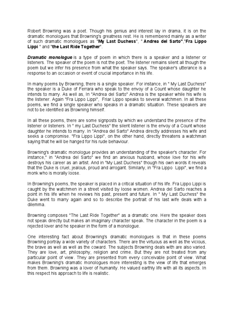 Dramatic Monologue Robert Browning | PDF
