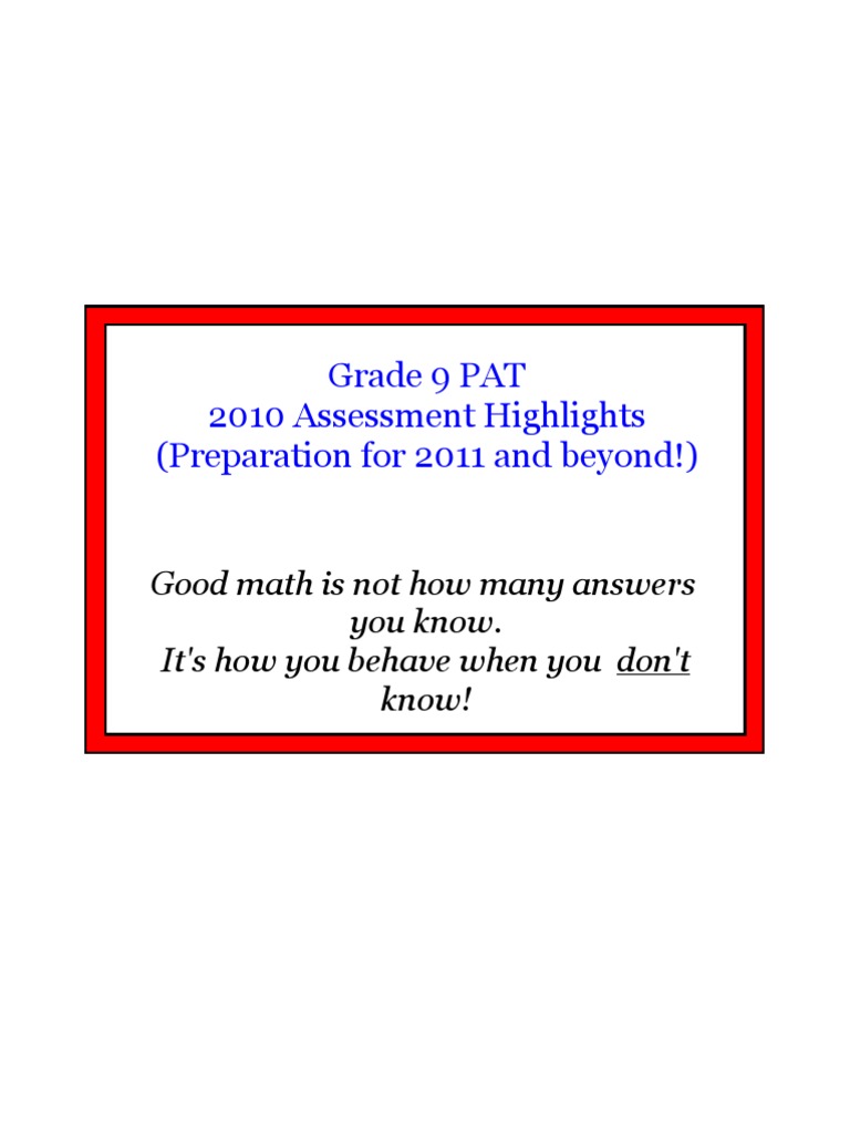 Math 9 2010 Released Items For PAT Review | PDF | Area | Question