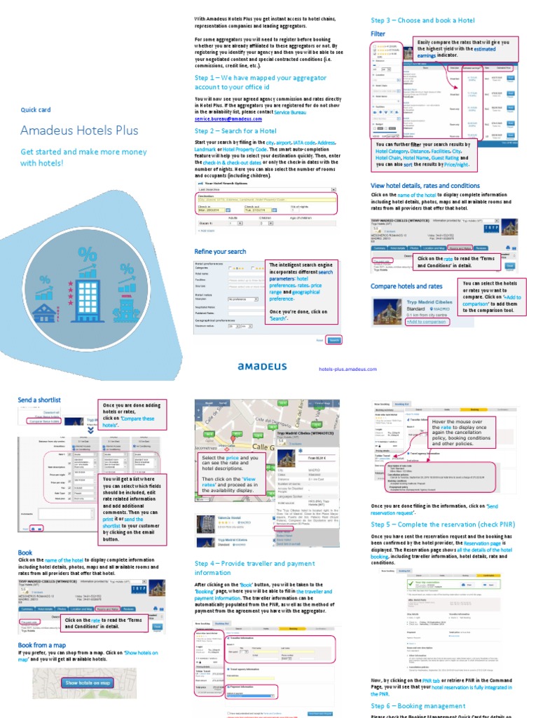Amadeus Hotels Plus Quick Card | PDF | Hotel | Software