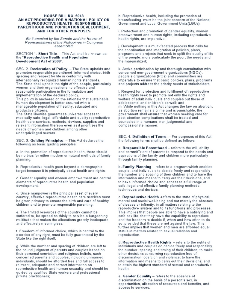 Reproductive Health Policy Act | PDF | Social Science