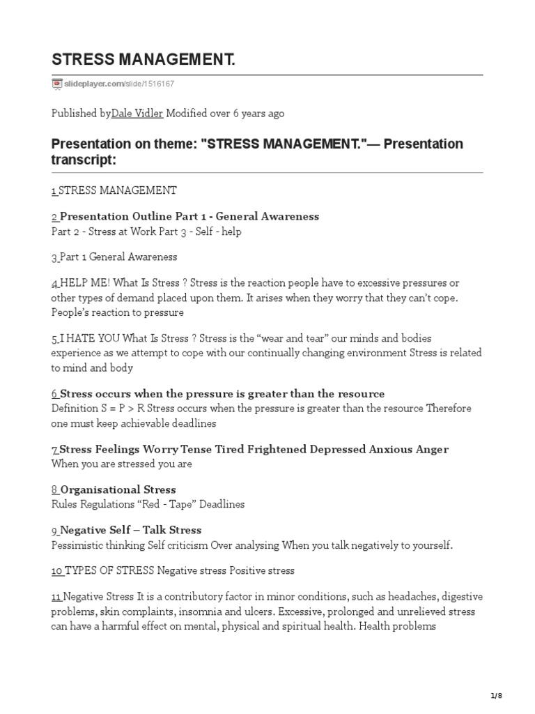 Stress Management | PDF | Relaxation (Psychology) | Stress (Biology)