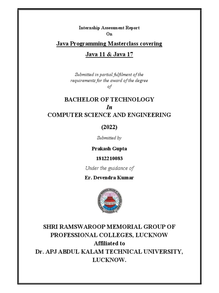 Internship Assessment Report On: Prakash Gupta 1812210083 Under The Guidance of Er. Devendra ...