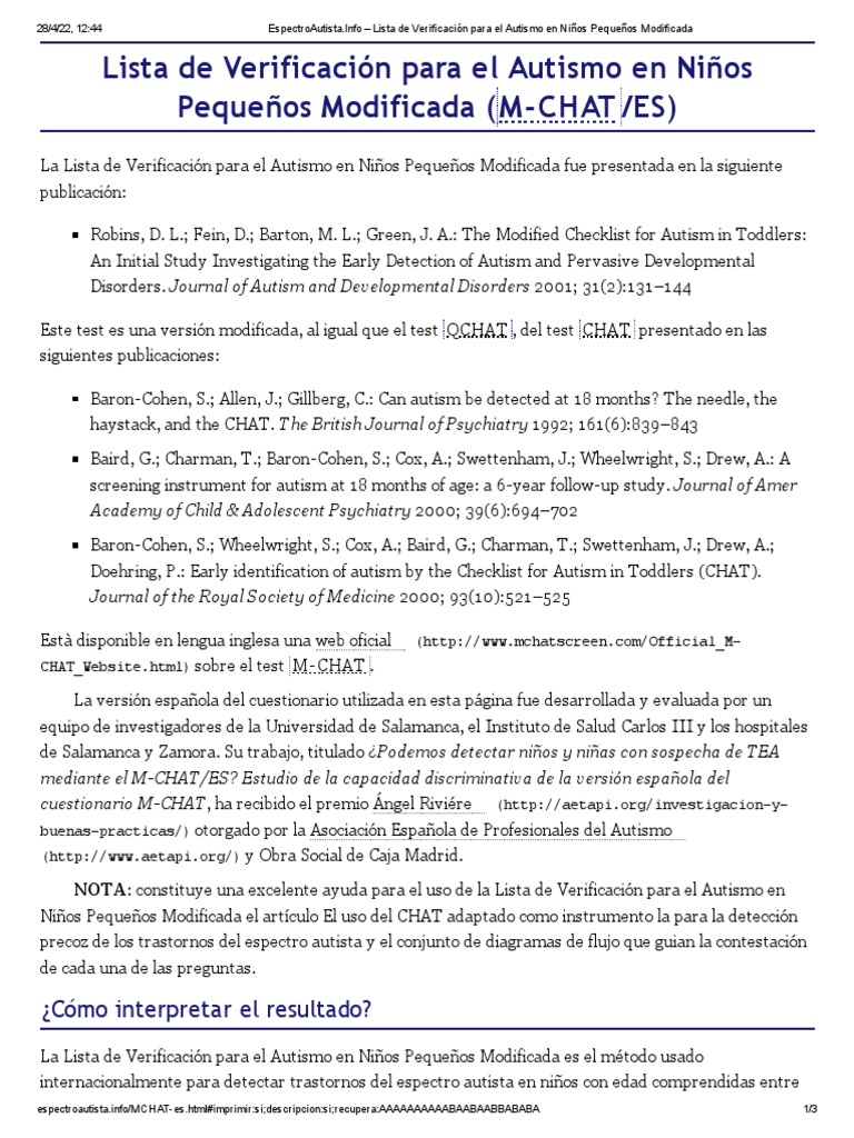 EspectroAutista - Info - Lista de Verificación para El Autismo en Niños Pequeños Modificada ...
