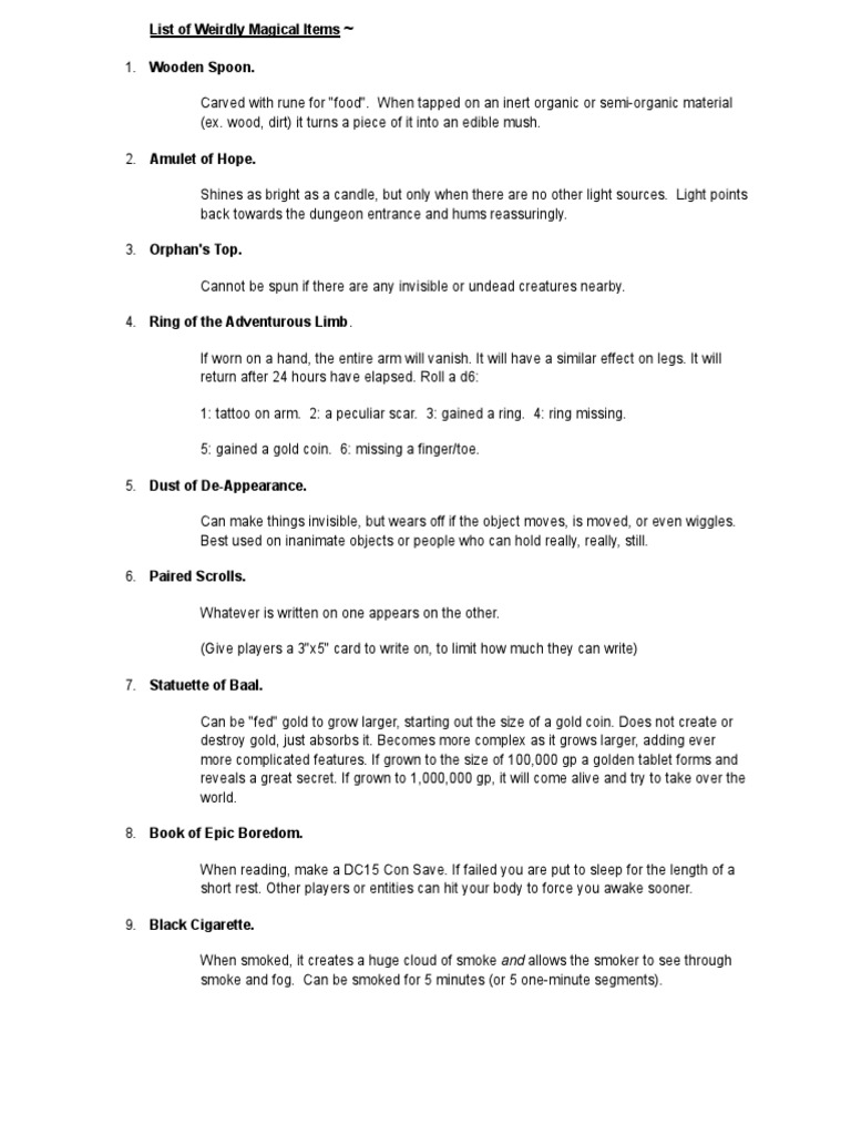 50 Unique Magical Items List | PDF