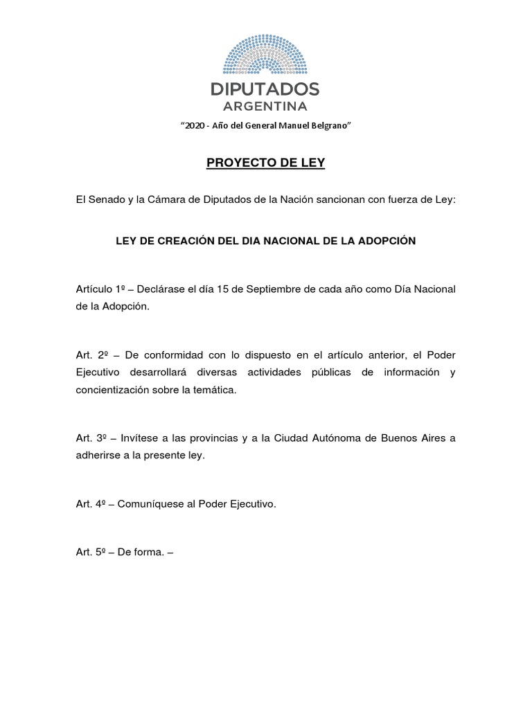 Proyecto de Ley: Ley de Creación Del Dia Nacional de La Adopción | PDF ...