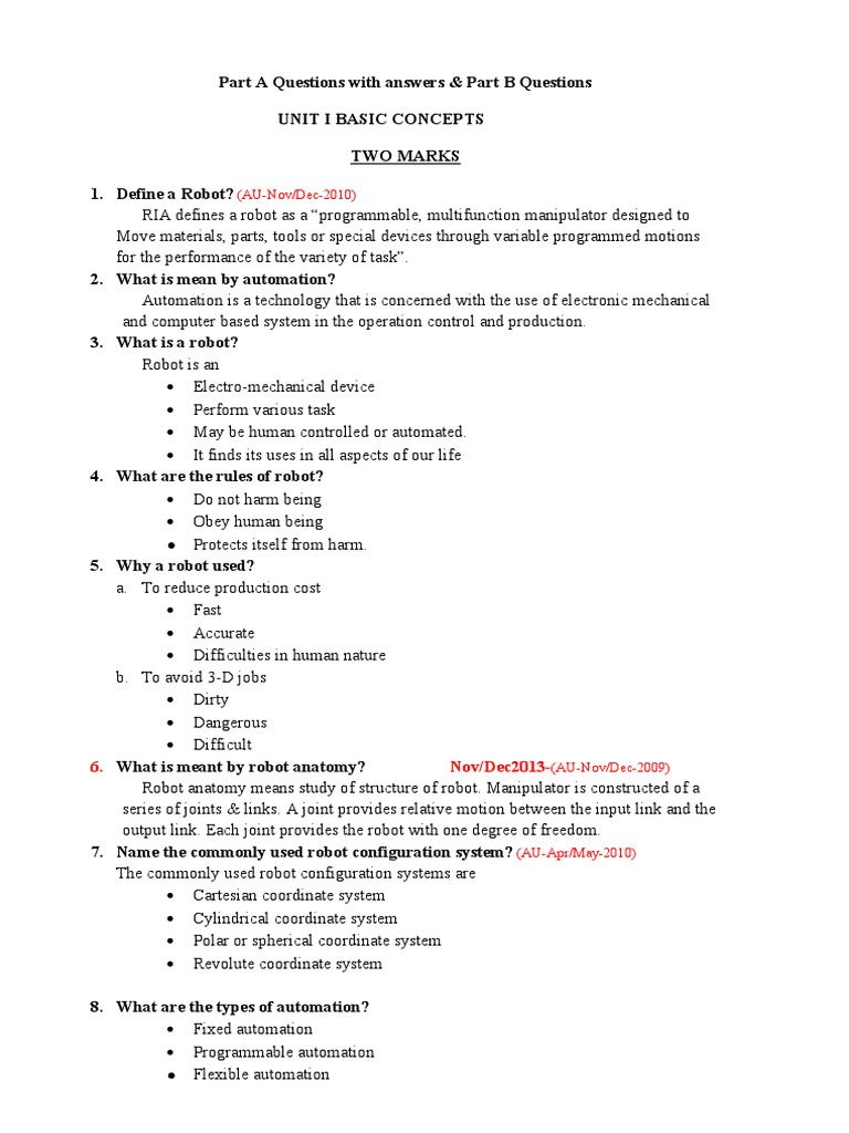 RObotics and Automation Question Bank An | PDF | Electric Motor | Actuator