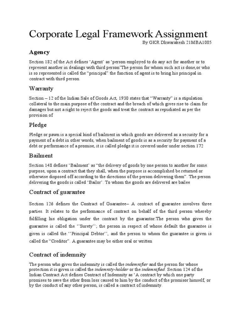 Corporate Legal Framework Assignment | PDF | Guarantee | Business