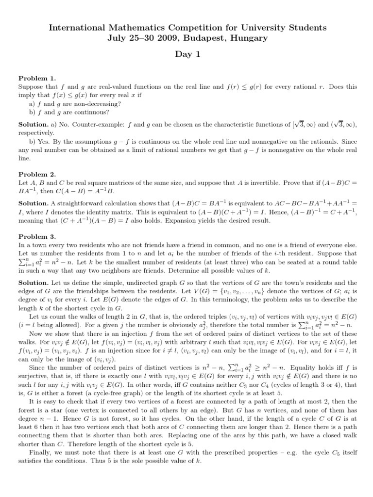 IMC 2009 Problems With Solutions (Day 1) | PDF | Vertex (Graph Theory ...