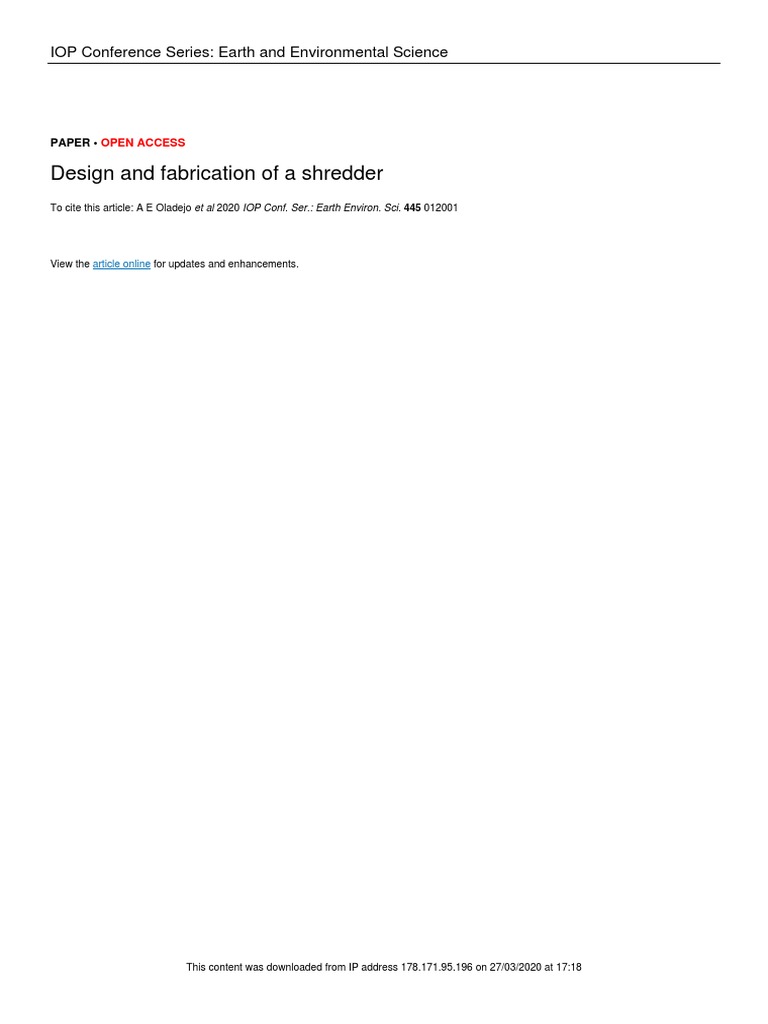 Shredder Design for Agricultural Waste | PDF | Belt (Mechanical) | Speed