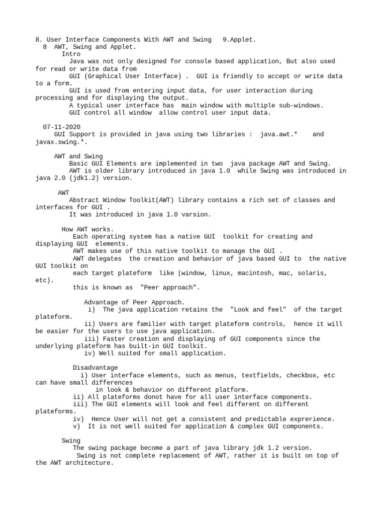 Awt Swing&Applet | PDF | Window (Computing) | Graphical User Interfaces Awt Swing&Applet | PDF | Window (Computing) | Graphical User Interfaces
