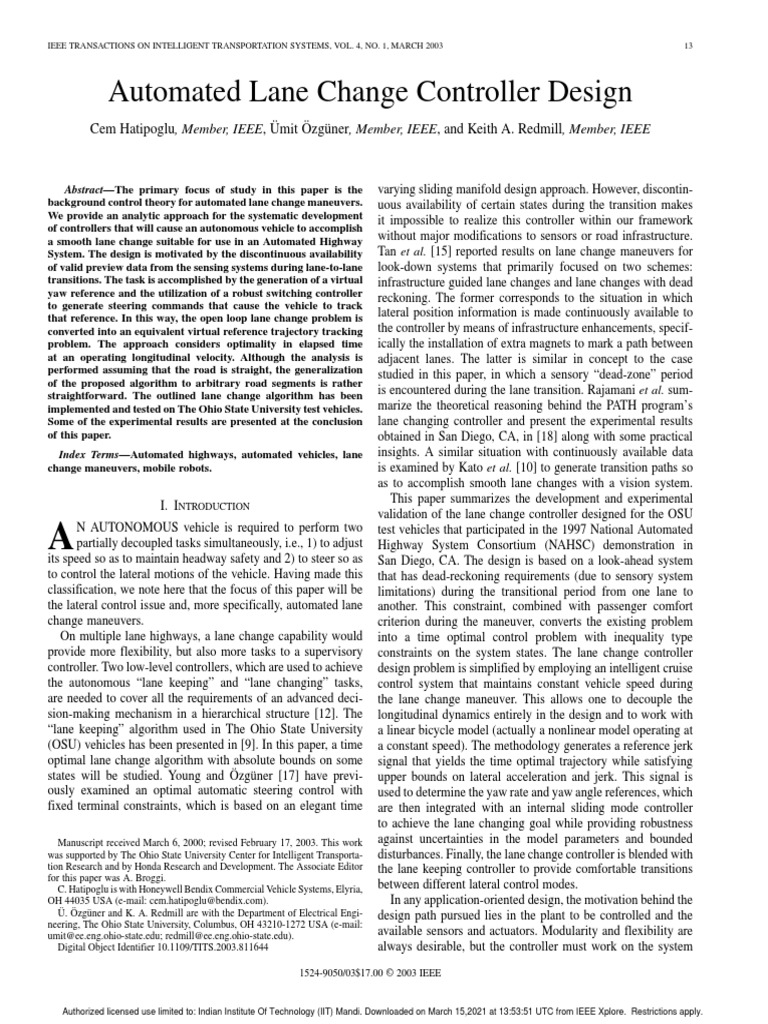IMP - Automated Lane Change Controller Design | PDF | Control Theory ...
