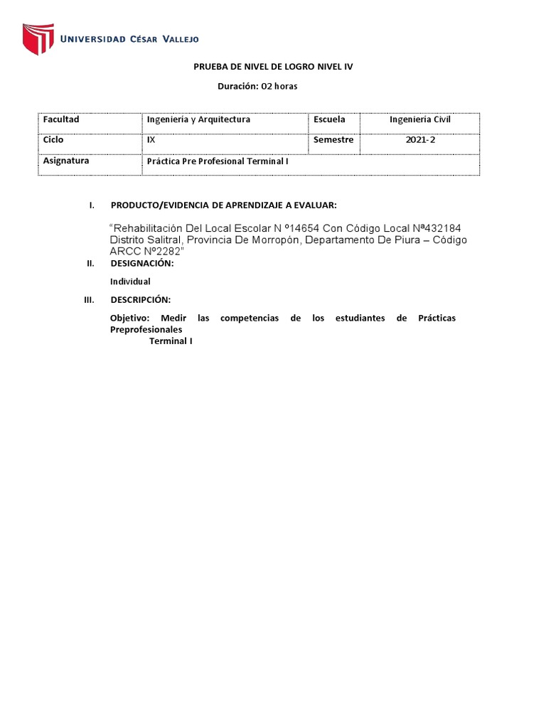 Ath Prueba de Nivel de Logro - Nivel Iv | PDF | Ingeniero civil | Business