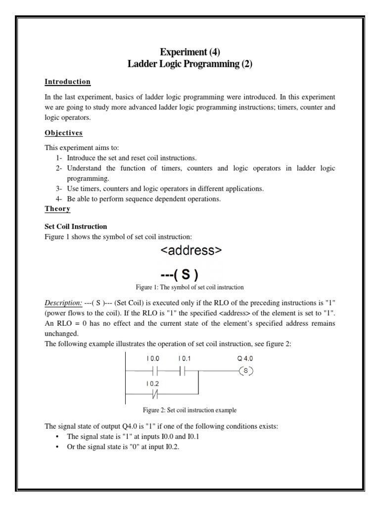 Experiment (4) Ladder Logic Programming | PDF | Programmable Logic Controller | Parameter ...