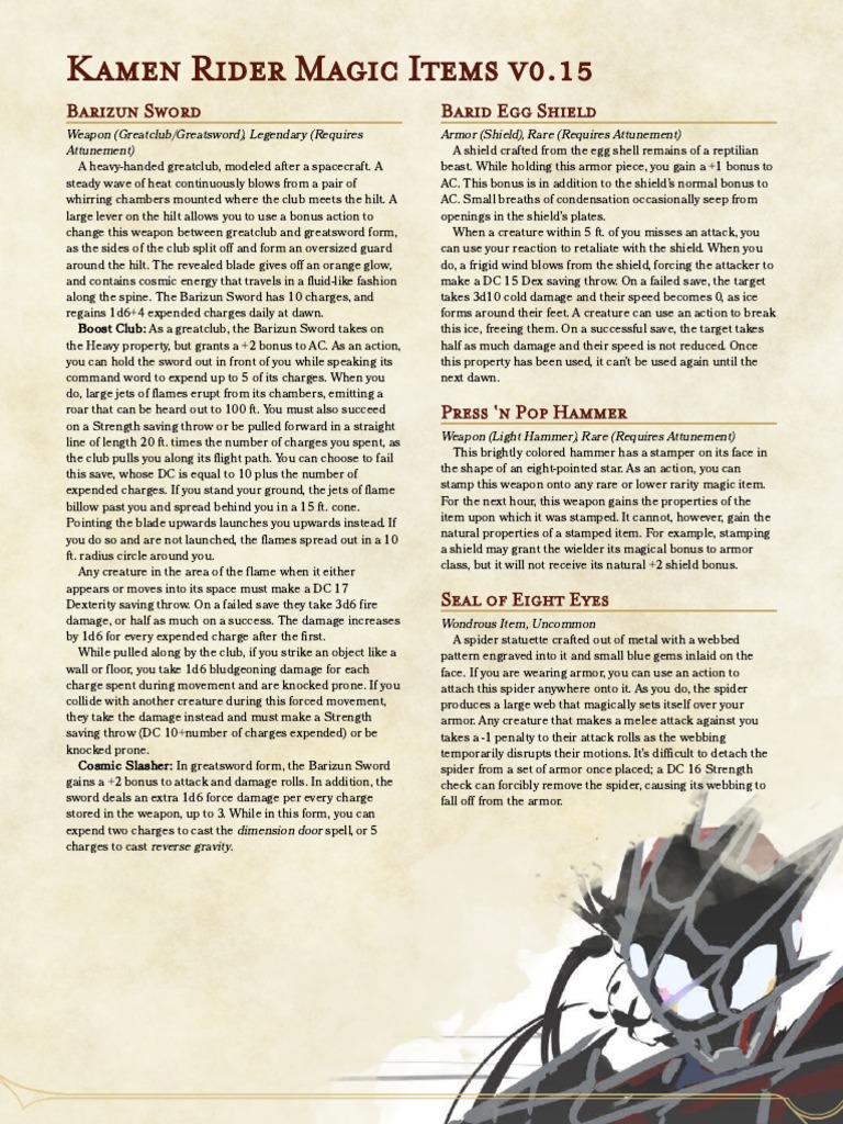 Kamen Rider Magic Items - The Homebrewery | PDF | Armour | Sword