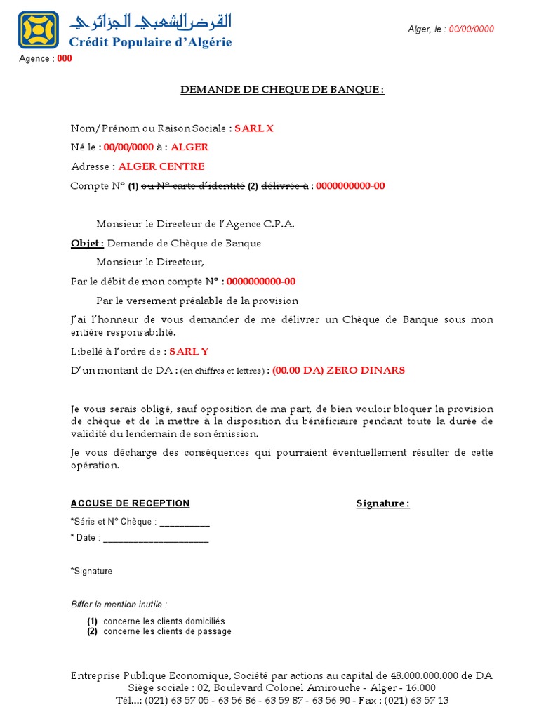 Demande de Cheque de Banque Cpa Word | PDF | Finance et gestion monétaire