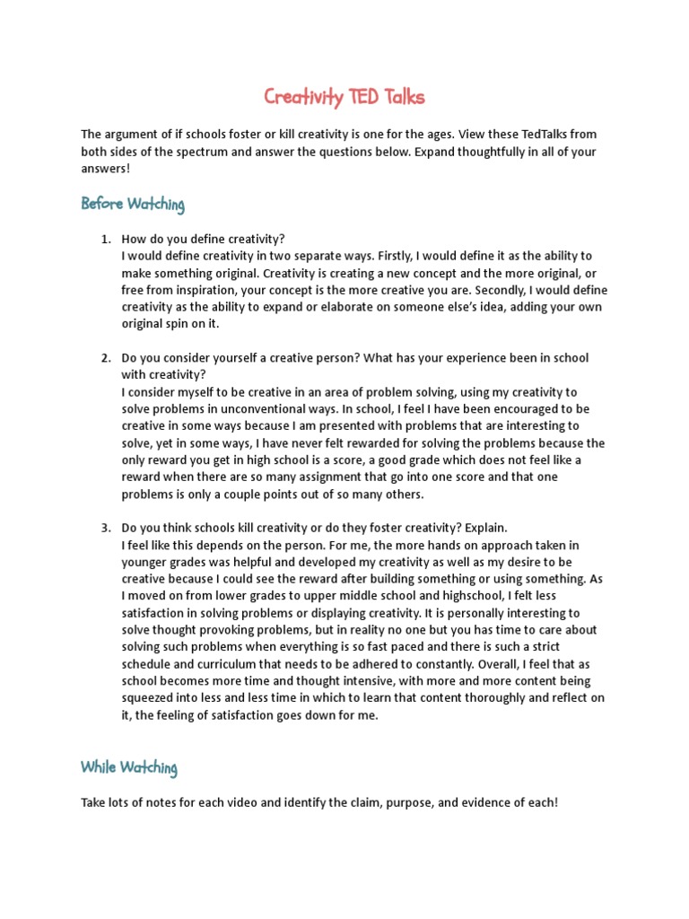 TED Talks on Creativity in Education | PDF | Creativity | Knowledge