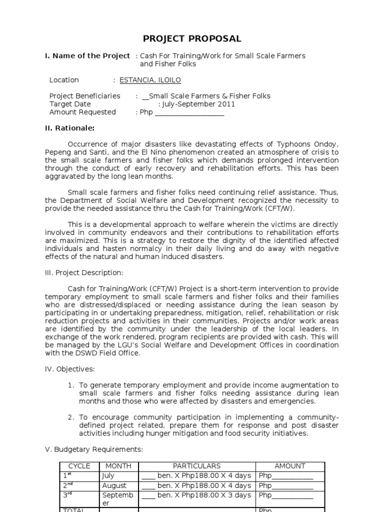 Project Proposal CFW Lean Months | PDF | Emergency Management ...