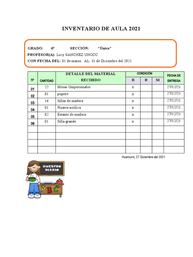 Formato De Inventario De Aula Wordle