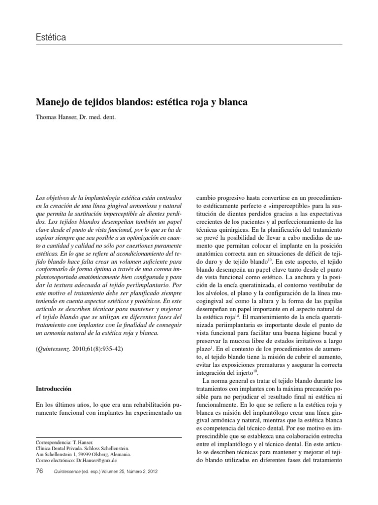 Manejo de Tejidos Blandos: Estética Roja y Blanca | Descargar gratis PDF | Hueso | Dentadura postiza