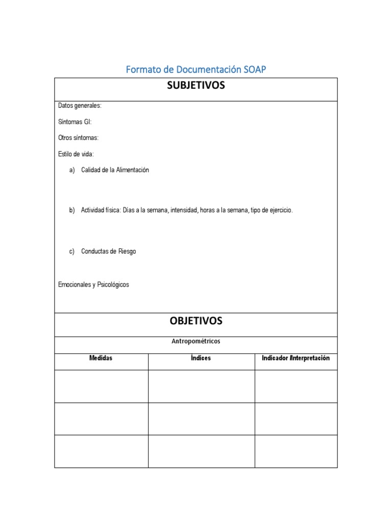 Formato SOAP y PES | PDF | Alimentos | Nutrientes