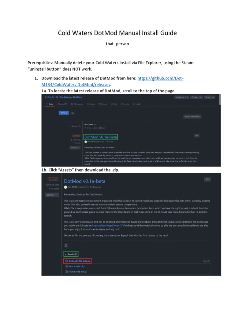 Cold Waters Dotmod Manual Install Guide: M134/Coldwaters-Dotmod/Releases | PDF