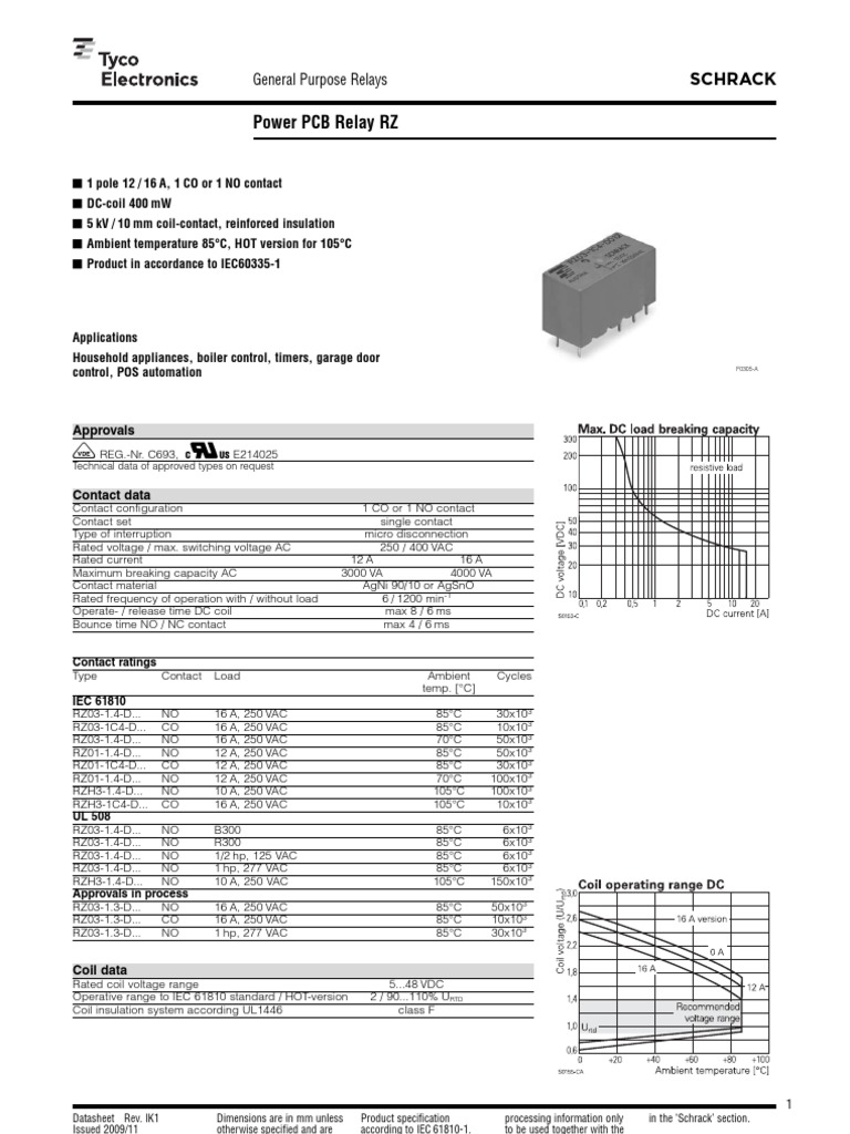 Schrack Power PCB Relay RZ: General Purpose Relays | PDF | Insulator ...