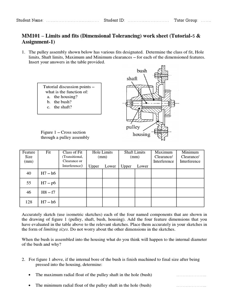 Week 6 - Limits and Fits Work Sheet - Tutorial-5 | PDF