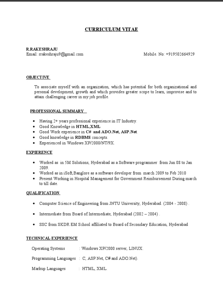 Curriculum Vitae: R.Rakeshraju | PDF | Microsoft Sql Server | Databases