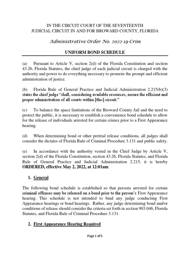 Broward County Uniform Bond Schedule | PDF Broward County Uniform Bond Schedule | PDF