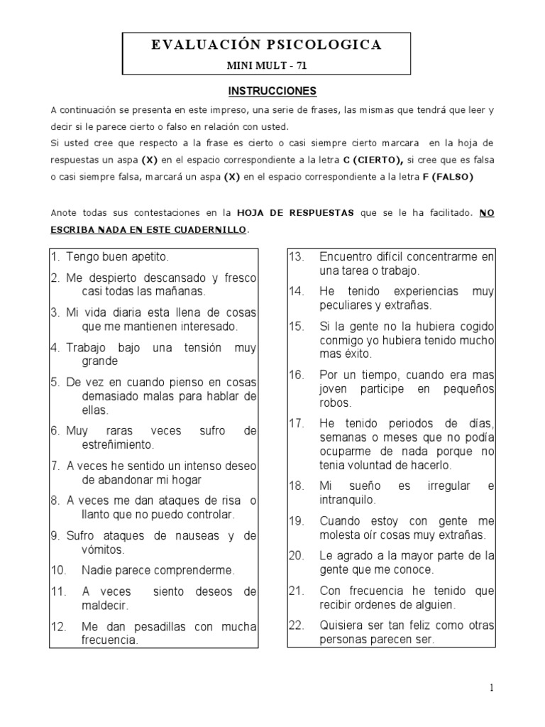 MIni Mult 71 Preguntas | PDF
