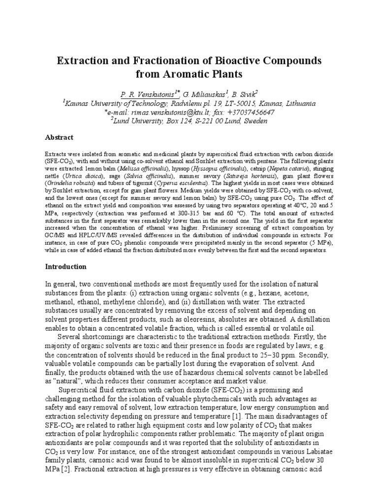 Extraction and Fractionation of Bioactive Compounds From Aromatic ...