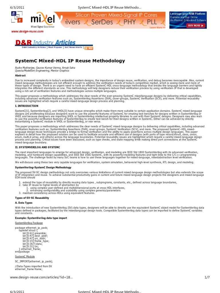 SystemC Mixed-HDL IP Reuse Methodology | PDF | Class (Computer Programming) | Inheritance ...