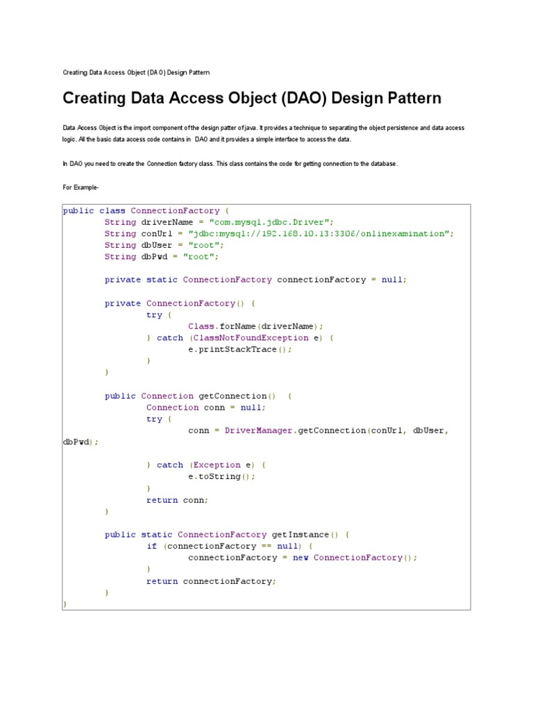 Creating Data Access Object Dao Design Pattern Pdf Sql Data Management Software
