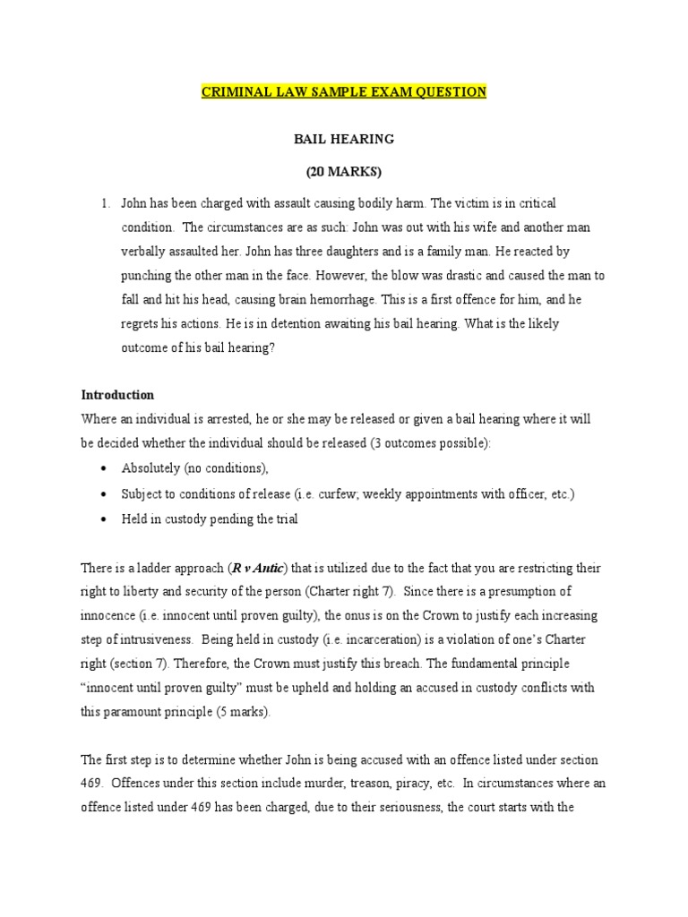 Sample Question - Bail Hearing | PDF | Bail | Crime & Violence