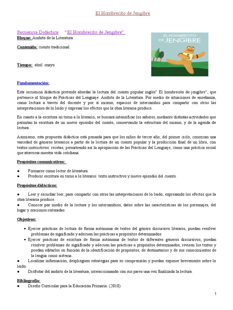 SECUENCIA DIDÁCTICA PDL - El Hombrecito de Jengibre | PDF