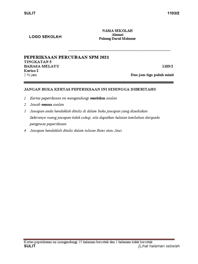 SPM BM Kertas 2 Set 2 | PDF