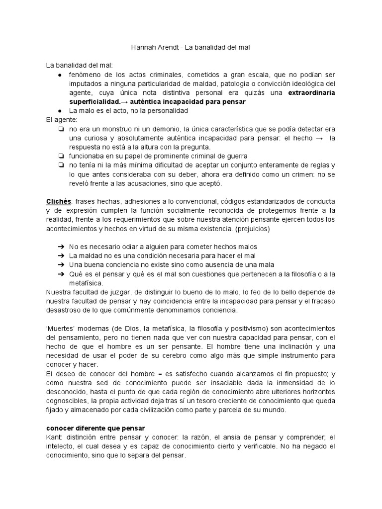 Hannah Arendt - La Banalidad Del Mal | PDF | Mal | Hannah Arendt