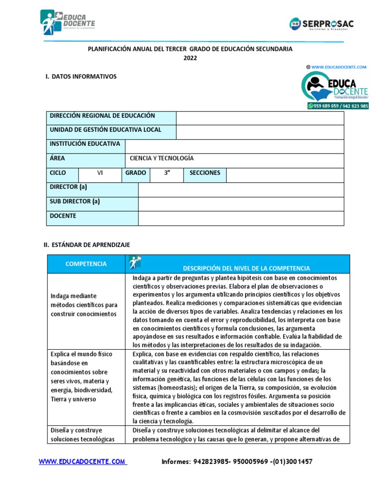 Plan Anual 3ro CYT | PDF | Evaluación | Aprendizaje