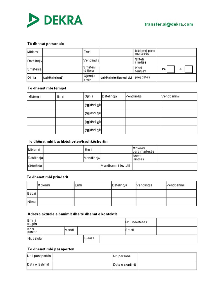 Formular - Të - Dhëna - Aplikim - Për - Vizë 2 | PDF