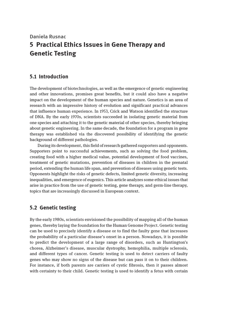 Practical Ethics Issues in Gene Therapy and Genetic Testing | PDF ...