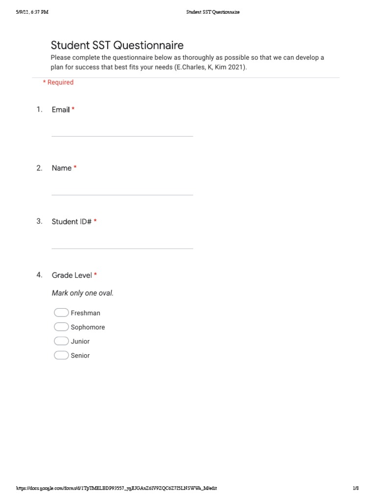 student sst questionnaire - google forms | PDF