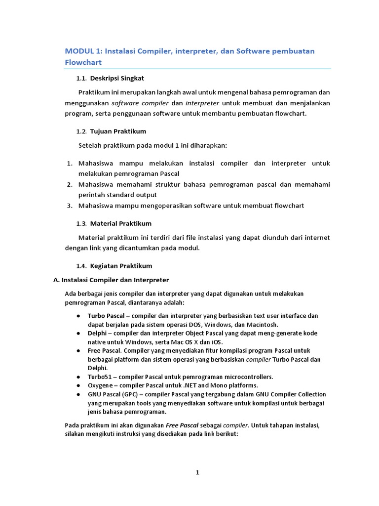 Cara Instalasi Compiler, Interpreter, Dan Software Pembuatan Flowchart | PDF