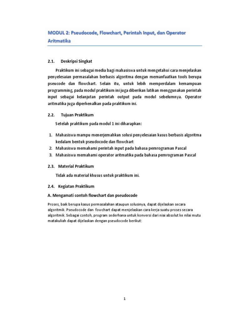 Pseudocode & Flowchart Pascal | PDF | Komputer