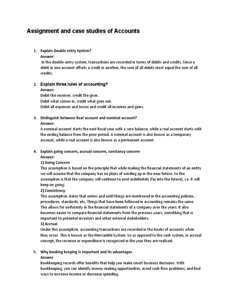 Assignment and Case Studies of Accounts | PDF | Debits And Credits ...