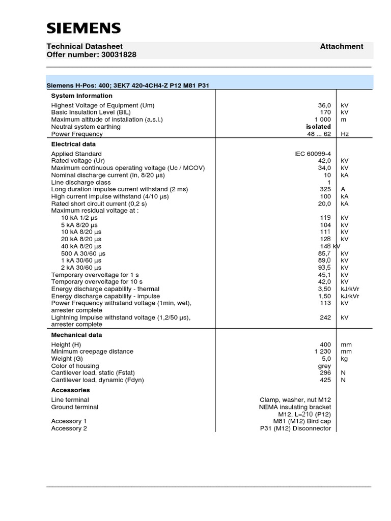 Siemens 3EK7 Technical Datasheet | PDF | Insulator (Electricity ...
