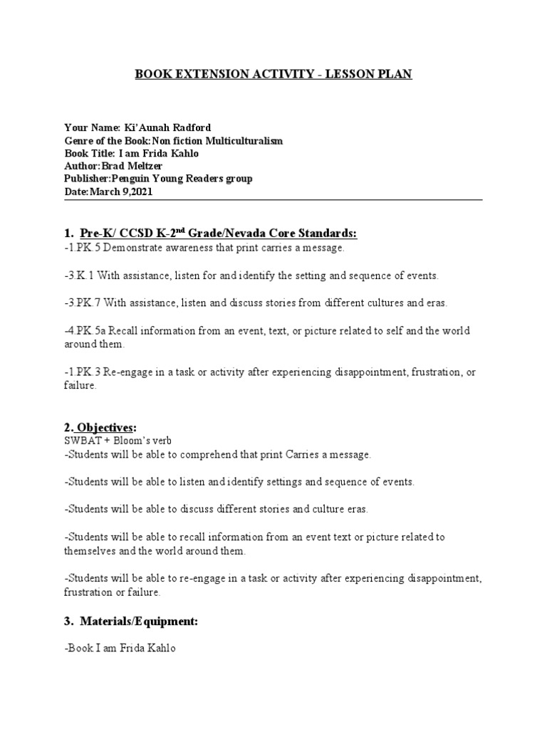 Frida Lesson Plan | PDF | Cognitive Science | Cognition