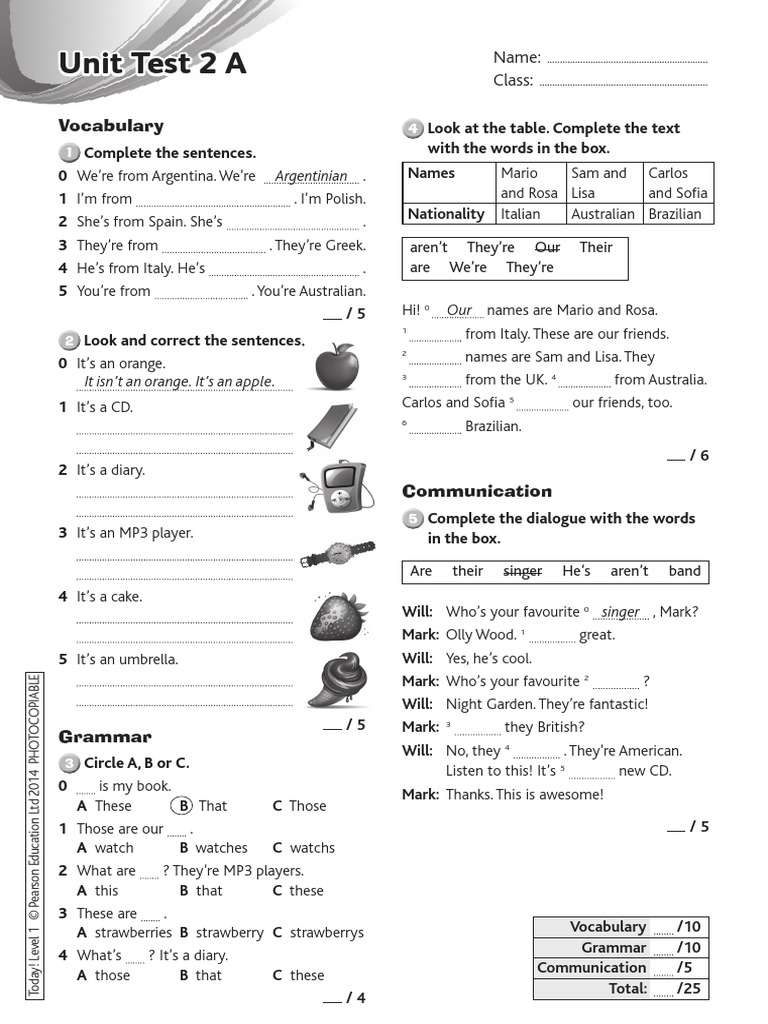Unit Test 2 A: Name: Class: Vocabulary | PDF | Linguistics | Cognition
